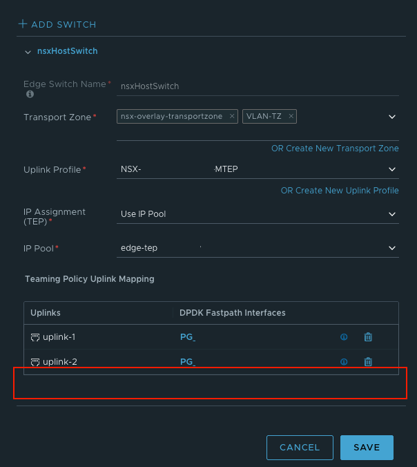 NSX-T 3.2.1 – Edge Transport Node no uplinks for Named teaming policies in uplink profile with 4 ...